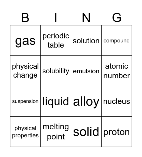 Matter Bingo Card