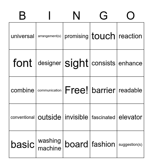 Chapter 5 Vocabulary Bingo Card