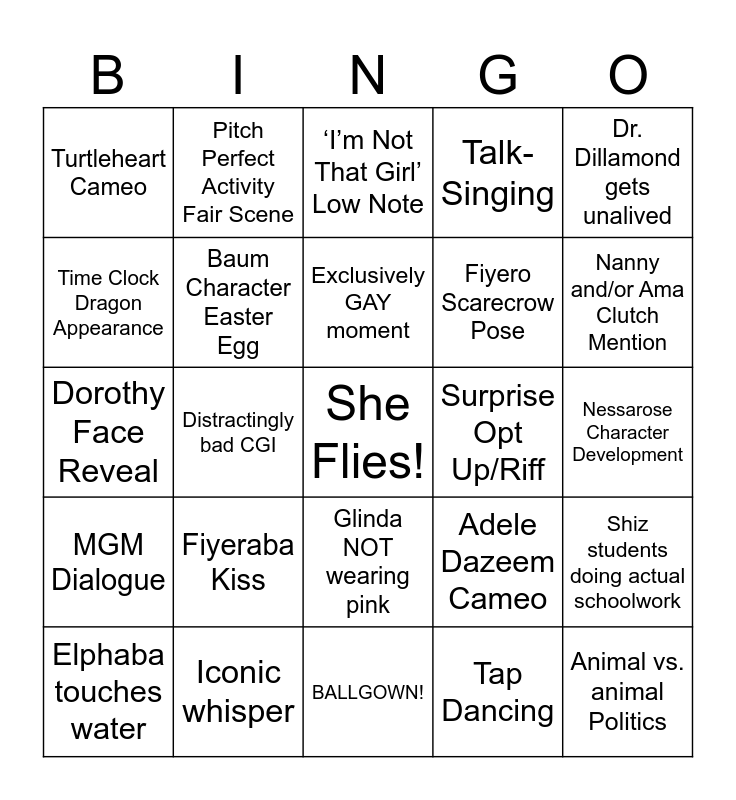 WICKED PART 1 Bingo Card