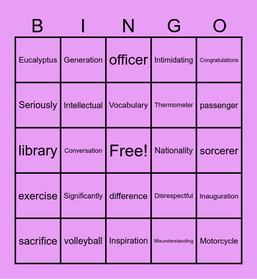 Multisyllabic words Bingo Card