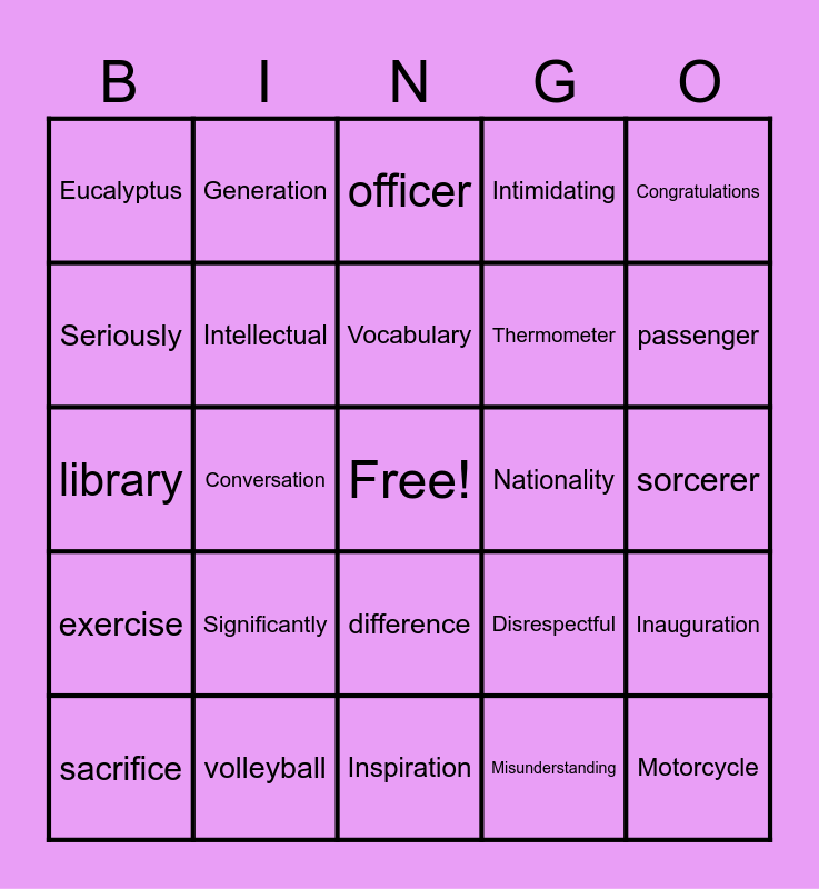 Multisyllabic words Bingo Card