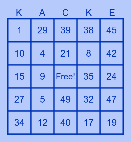 Kacke Bingo Card