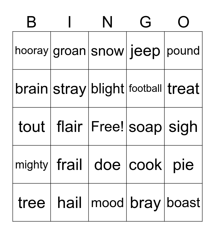 Vowel Pair Bingo Card
