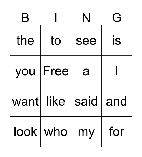 Sight words Bingo Card