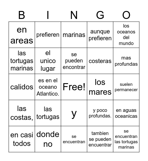 Lectura las tortugas- comprension lectora Bingo Card