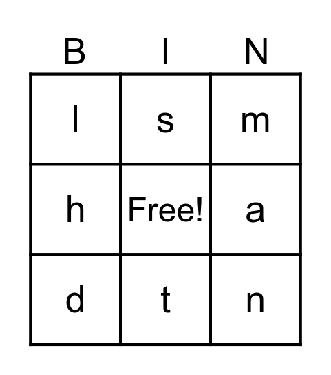 Letter ID Bingo Card