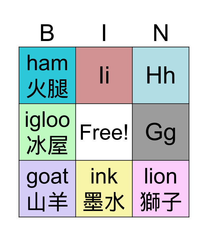 GHI Bingo Card