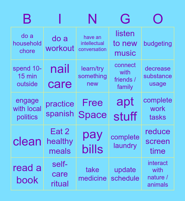 Daily Goals Bingo Card