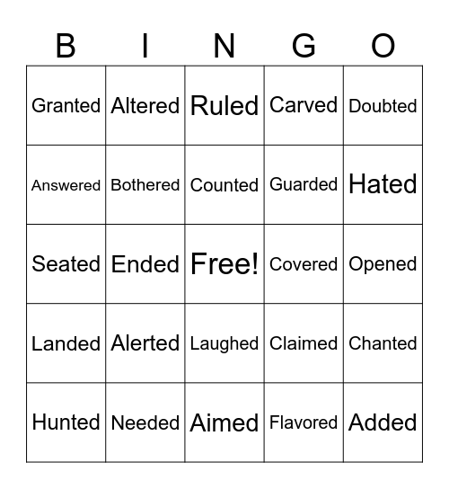 -ed endings Bingo Card