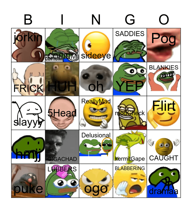 Confession Bingo Emote Only Bingo Card