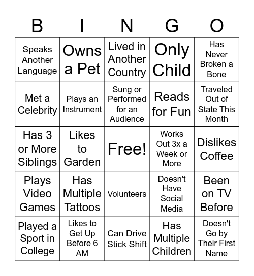 Find Someone Who... Bingo Card
