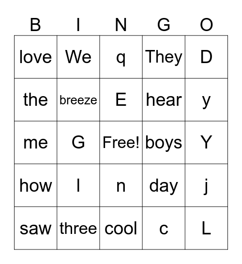 1st Grade Bingo Card