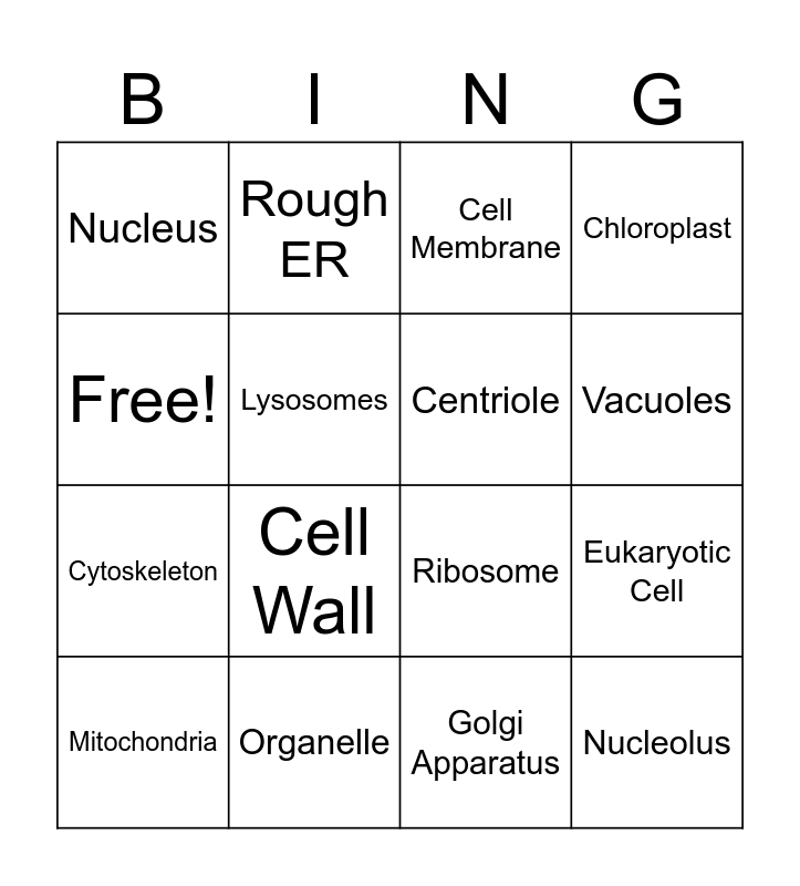 Cell Organelle Bingo Card