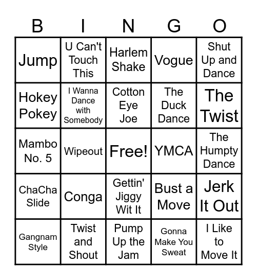 Dance, Dance, Dance Bingo Card