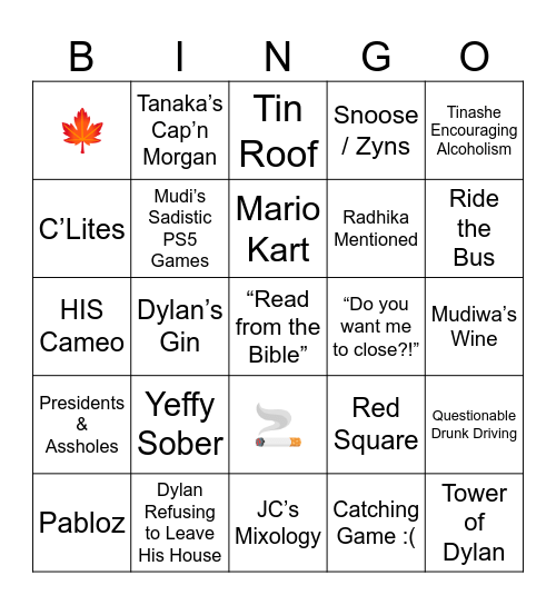 FGZ Bingo Card