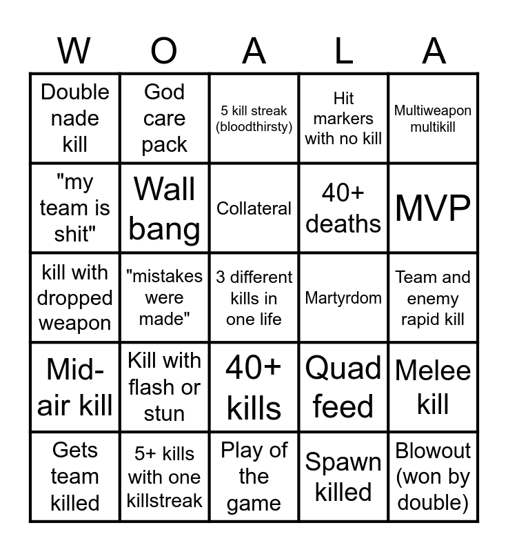 Woala BO6 bingo Card