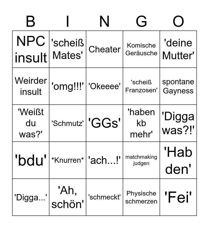 COD Bingo Card