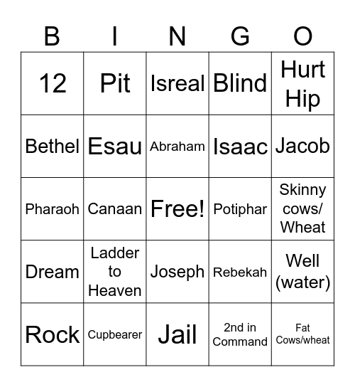 Joseph Bingo Card