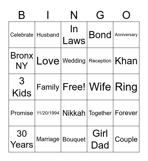 Khairul & Ruby's Anniversary Bingo! Bingo Card
