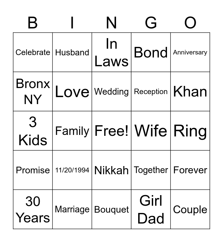 Khairul & Ruby's Anniversary Bingo! Bingo Card