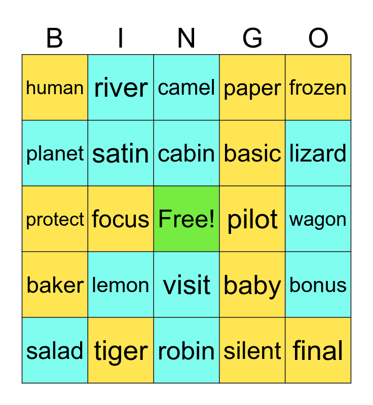 Syllable Patterns Bingo Card