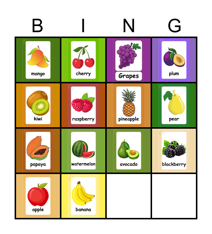 Fruits Bingo Card