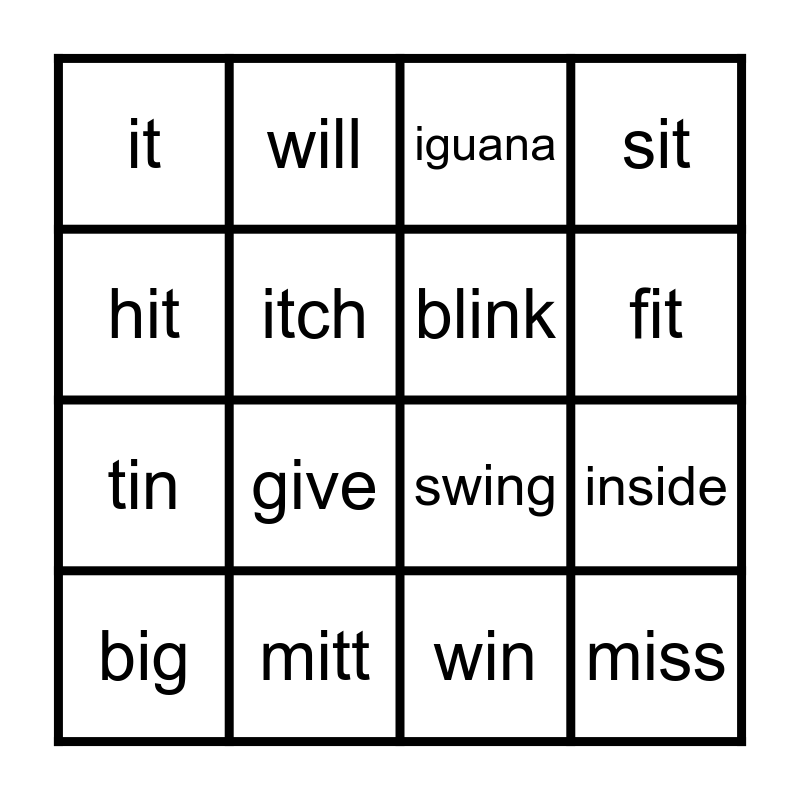 Bingo - Short i Words Bingo Card