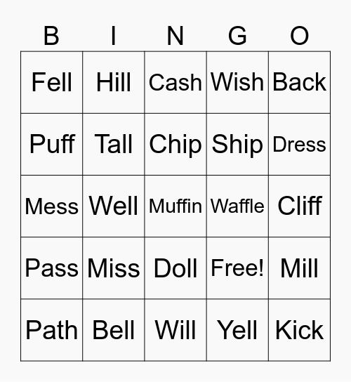 DIGRAPH/DOUBLE LETTER BINGO Card