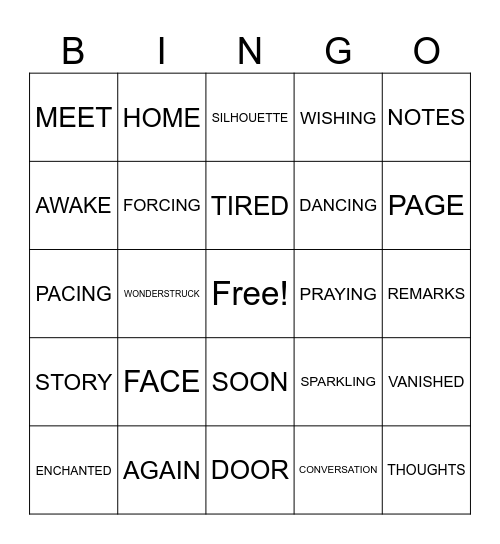 SING ALONG! Bingo Card