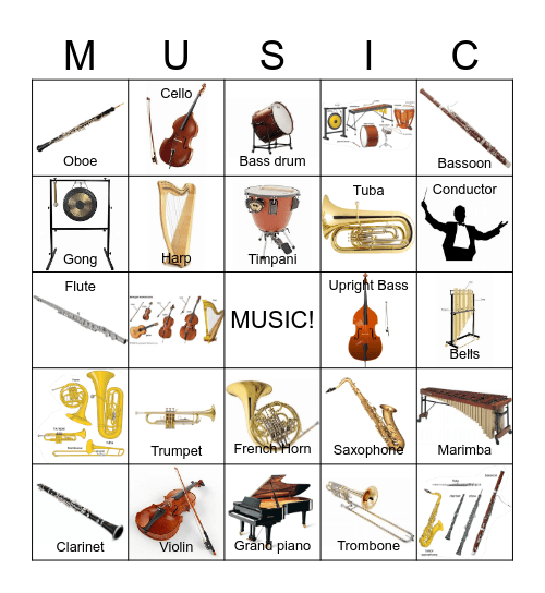Instruments of the Orchestra Bingo Card