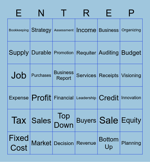 Entrep Bingo Card