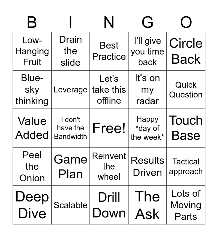 Corporate Jargon Bingo Card