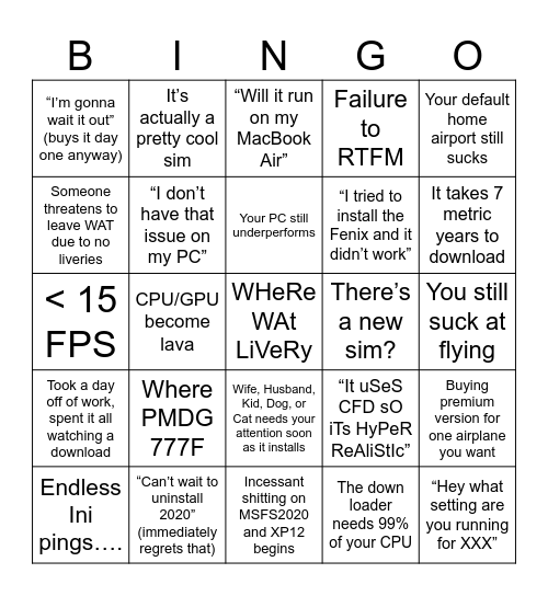 Wake Up babe, New Sim Just Dropped Bingo Card