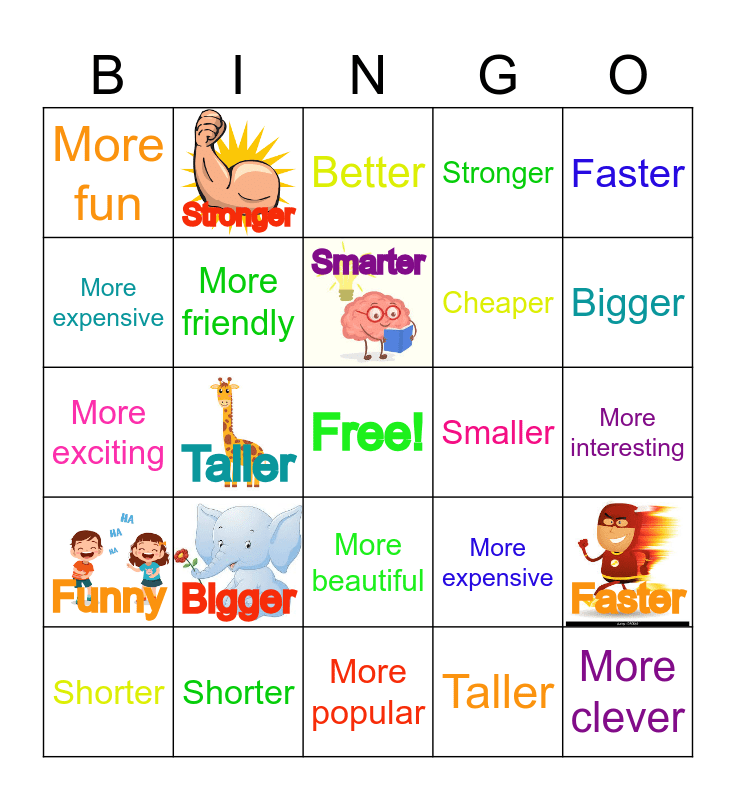 Comparative adjectives Bingo Card