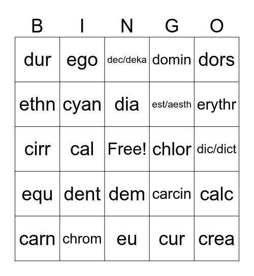 Root Word Review 2 C2 E Bingo Card Root Word Review 2 C2 E Bingo Card