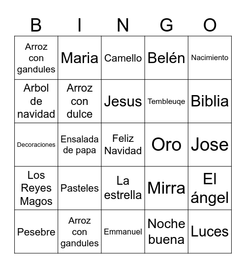 Navidad Bingo Card