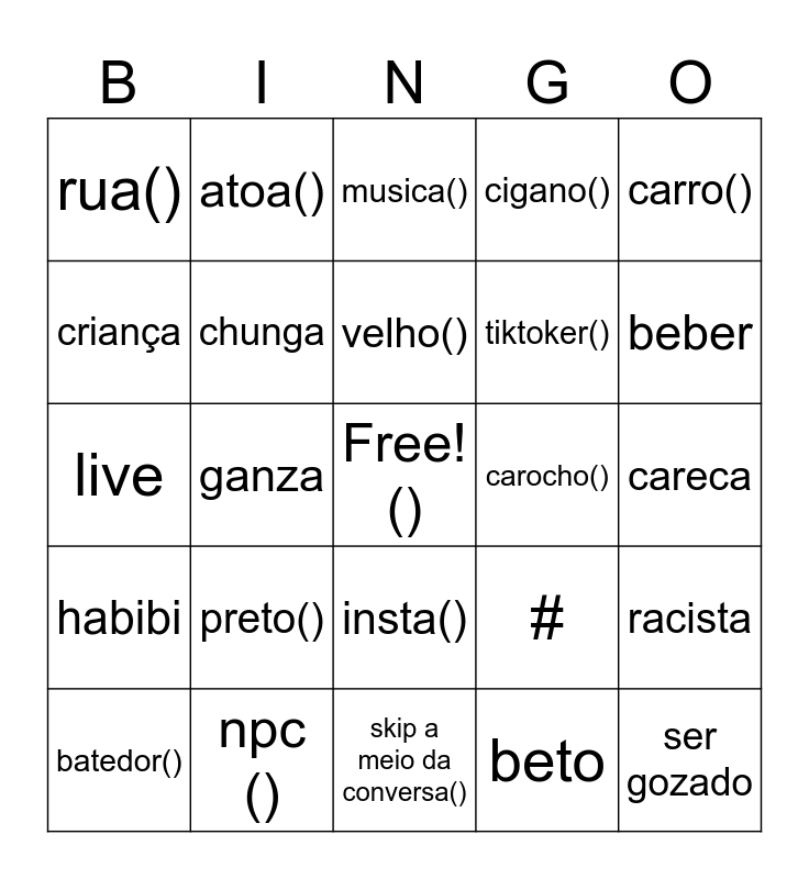chat pt Bingo Card