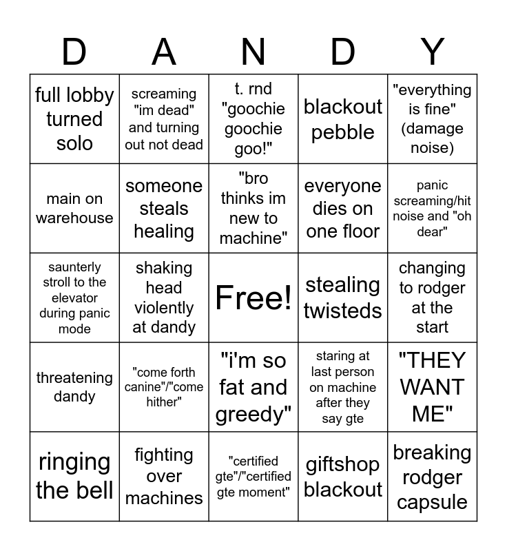 roblox hq dandys world Bingo Card