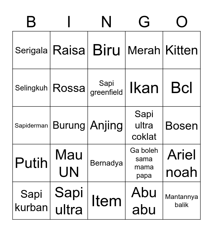 Untitled Bingo Card
