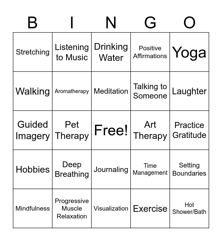 Stress Management Bingo! Bingo Card