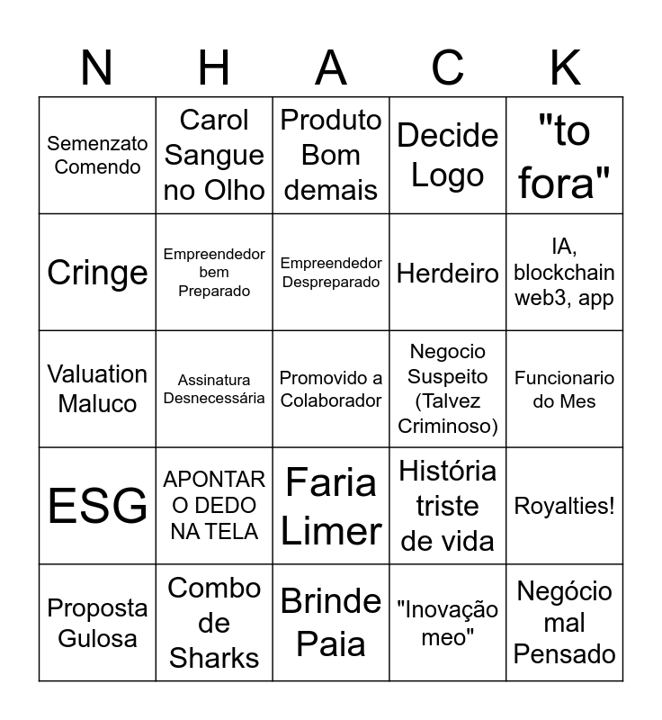 NHACK Bingo Card