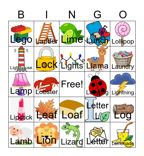 Letter "L" Bingo Card