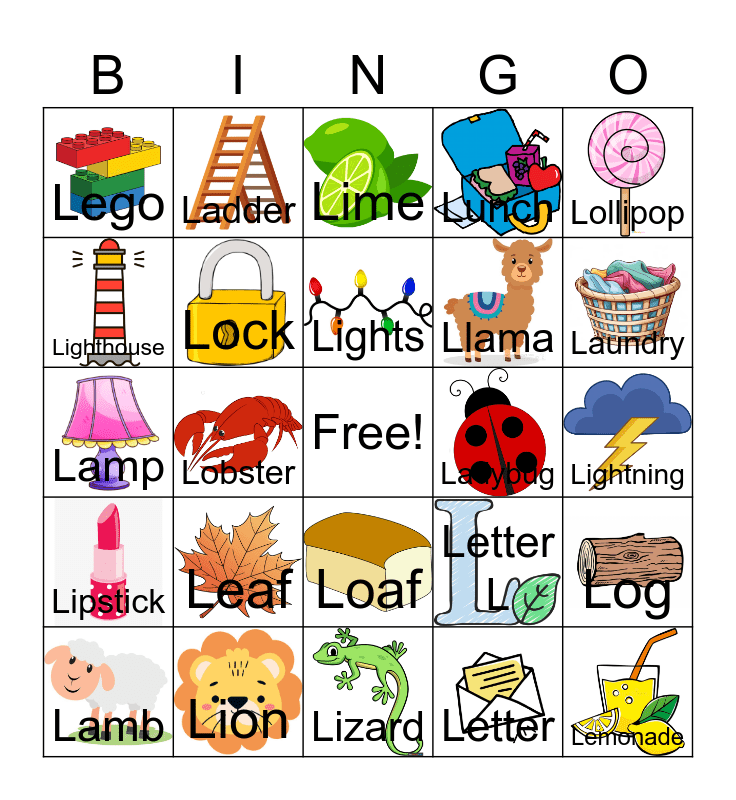 Letter "L" Bingo Card