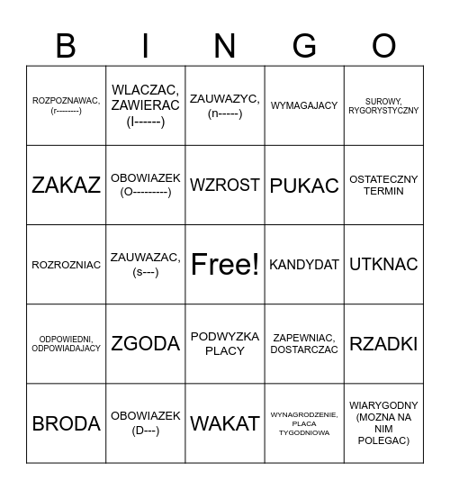 work world - My Perspectives 3 PL Bingo Card