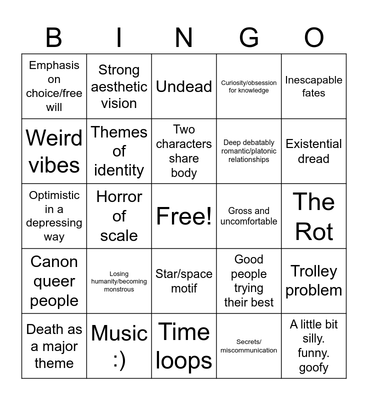 inc’s new fandom bingo Card