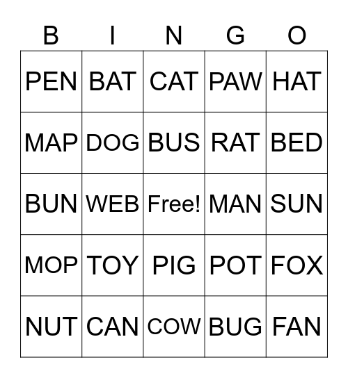 Vowel Bingo Card