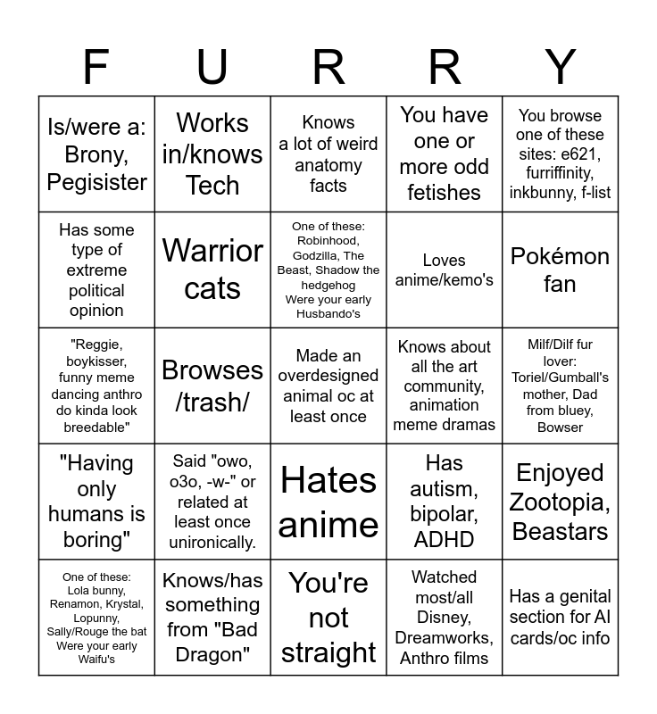 FURRY Bingo Card