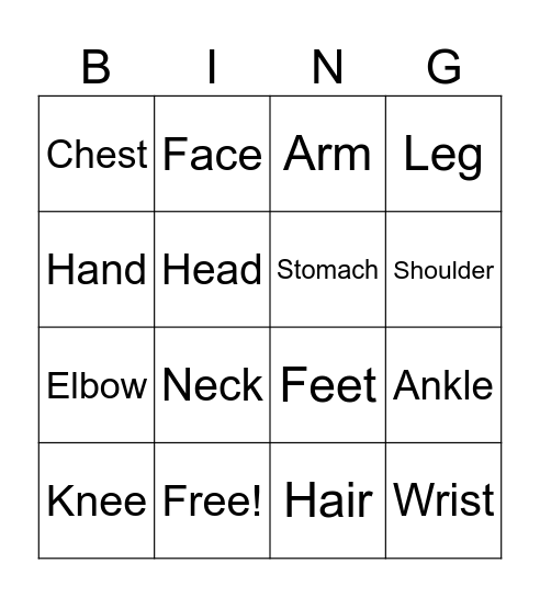 Human Body Bingo Card