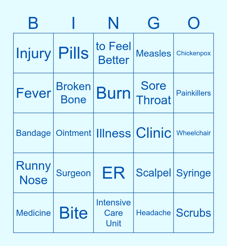 Illness and Injury - Visiting the Doctor - The Hospital Bingo Card