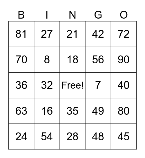 Crazy Bingo! Bingo Card